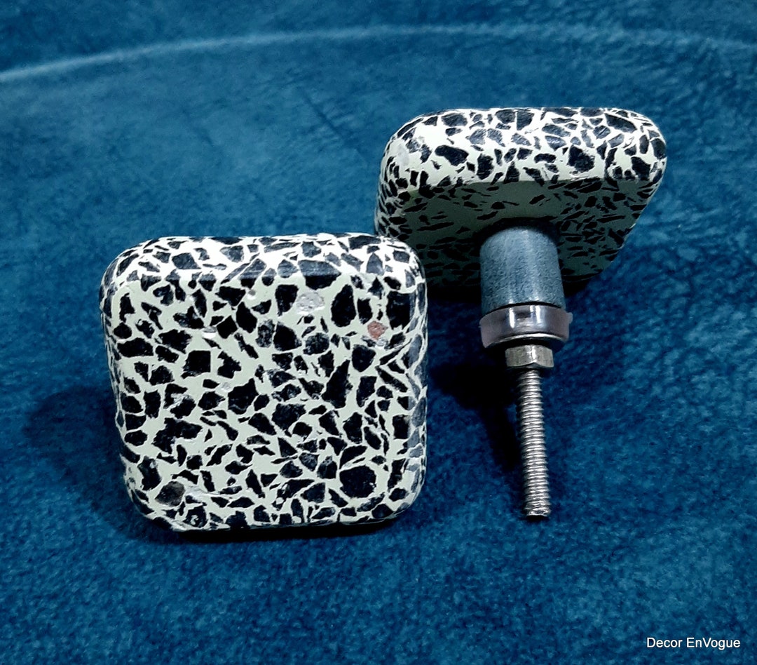 Set of Square Concrete Terrazzo Stone Pulls, Marble , Cabinet, Drawer ...