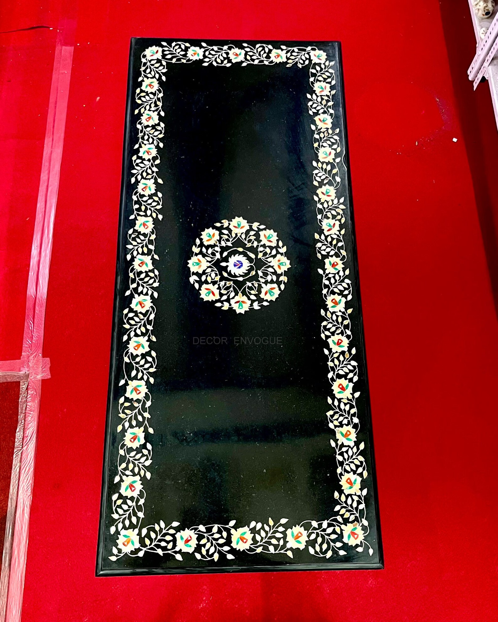 48x24" Custom Handmade Rectangle Inlay Black Coffee Table Top, Marble ...