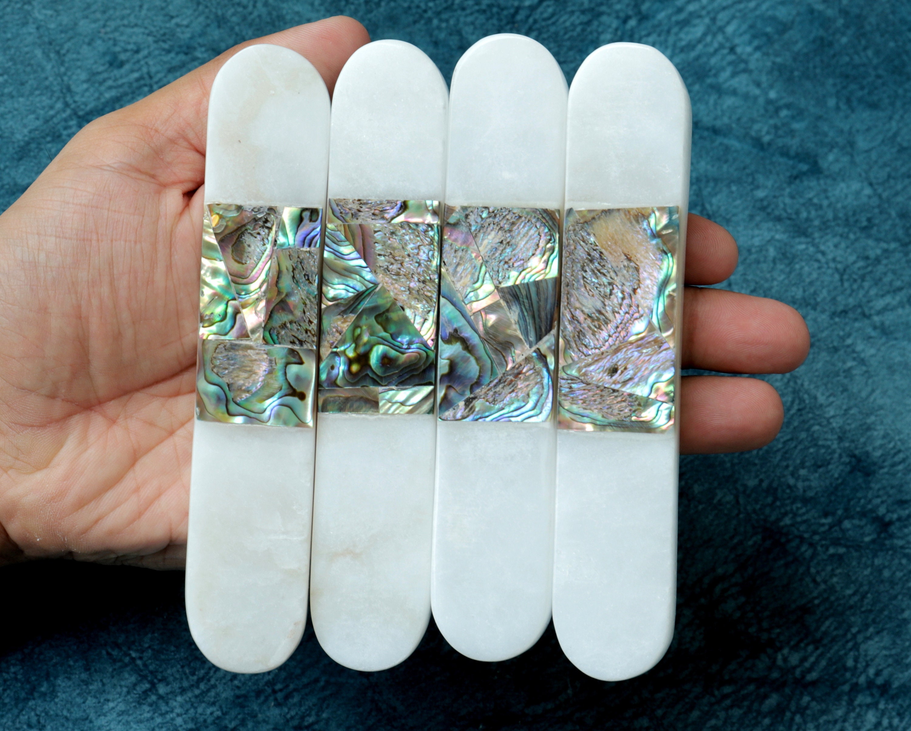 Set of White Stone or Marble Abalone Drawer Pulls Cabinets - Etsy