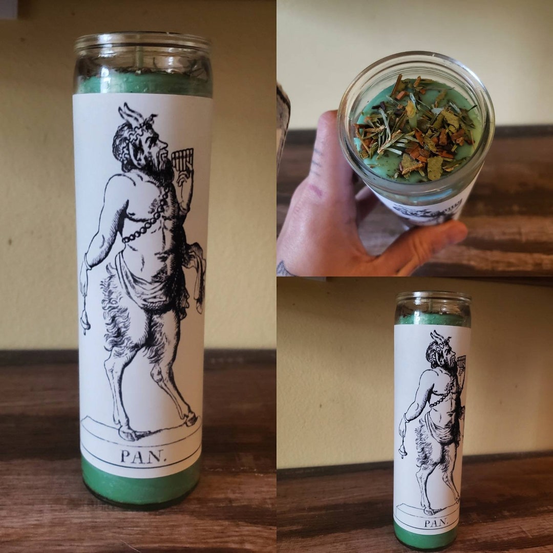 Greek God PAN FAUNUS 8 Green Scented Candle Infused/dressed With Herbs ...