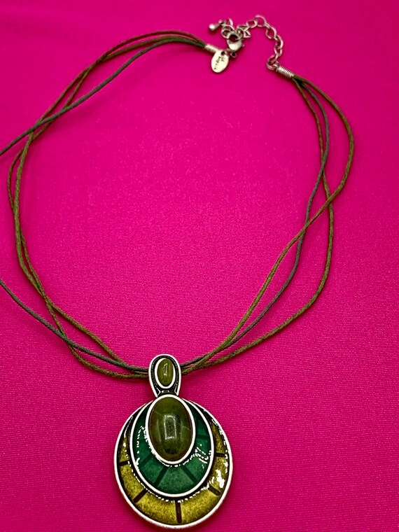 Lia Sophia Enamel Green Tone Necklace Oval Gem