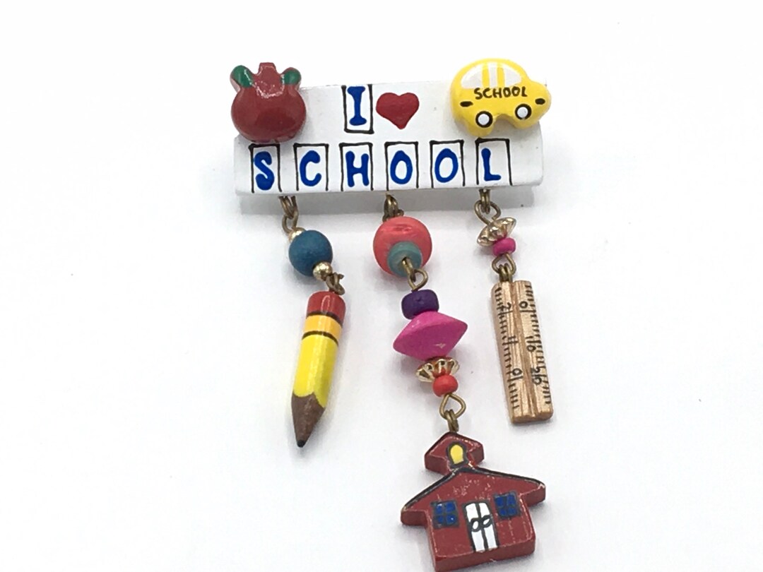 I Love School Brooch With Charm. - Etsy