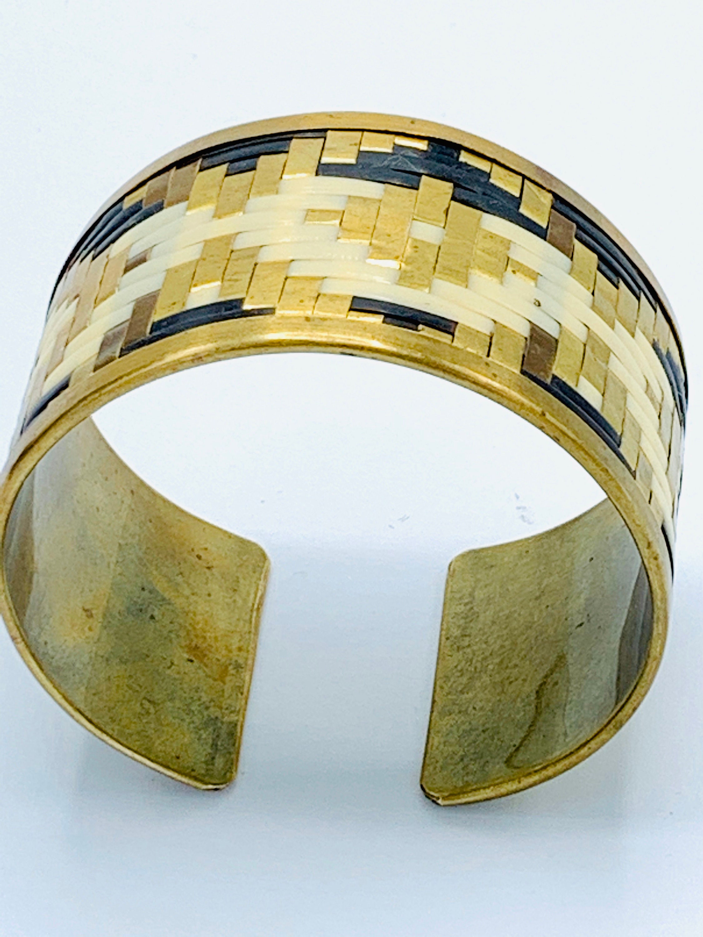 Vintage Brass Cuff Bracelet With Mixed Tones White and Black - Etsy
