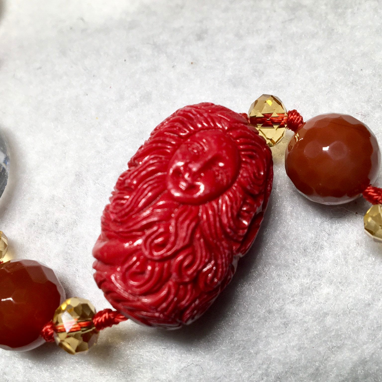 Vintage Chinese Bead With Cinnabar Red and Crystals Sun - Etsy