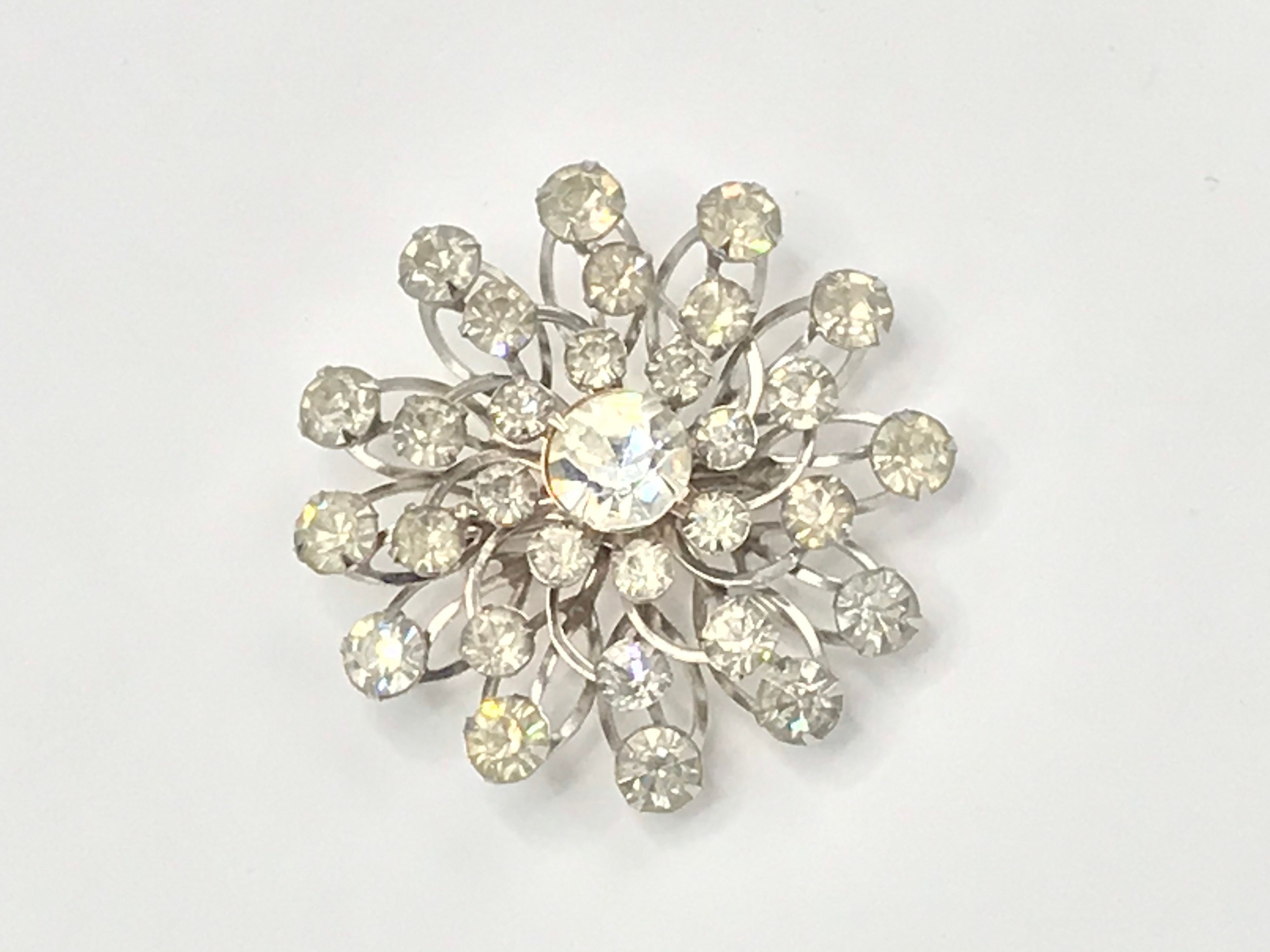 Vintage round rhinestone brooch | Etsy