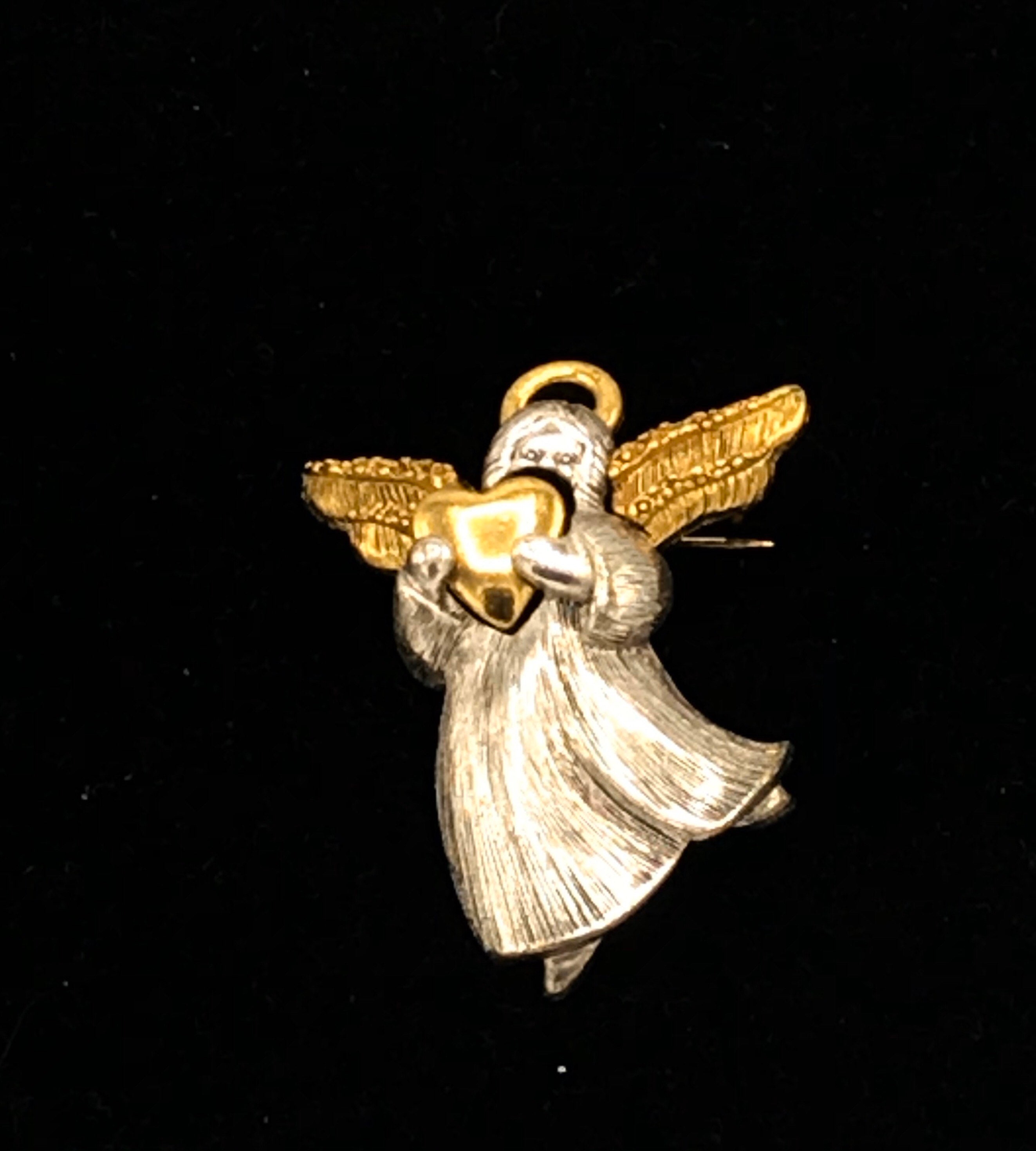 Vintage Angel gold and silver tone brooch by LC signed | Etsy