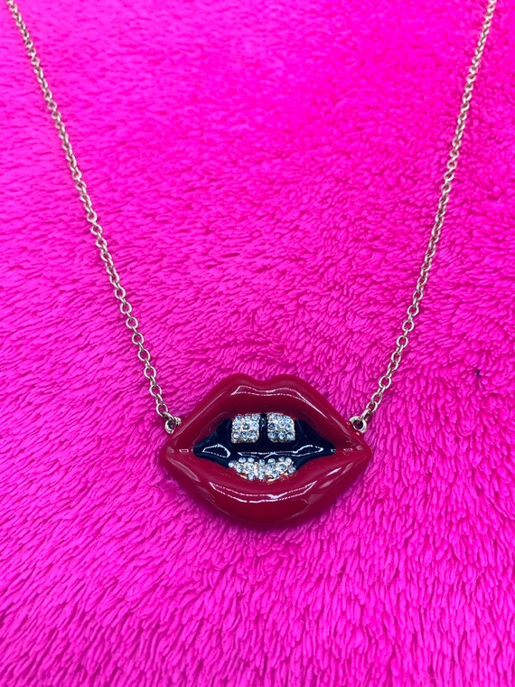 Red Lip necklace with crystal - Gem