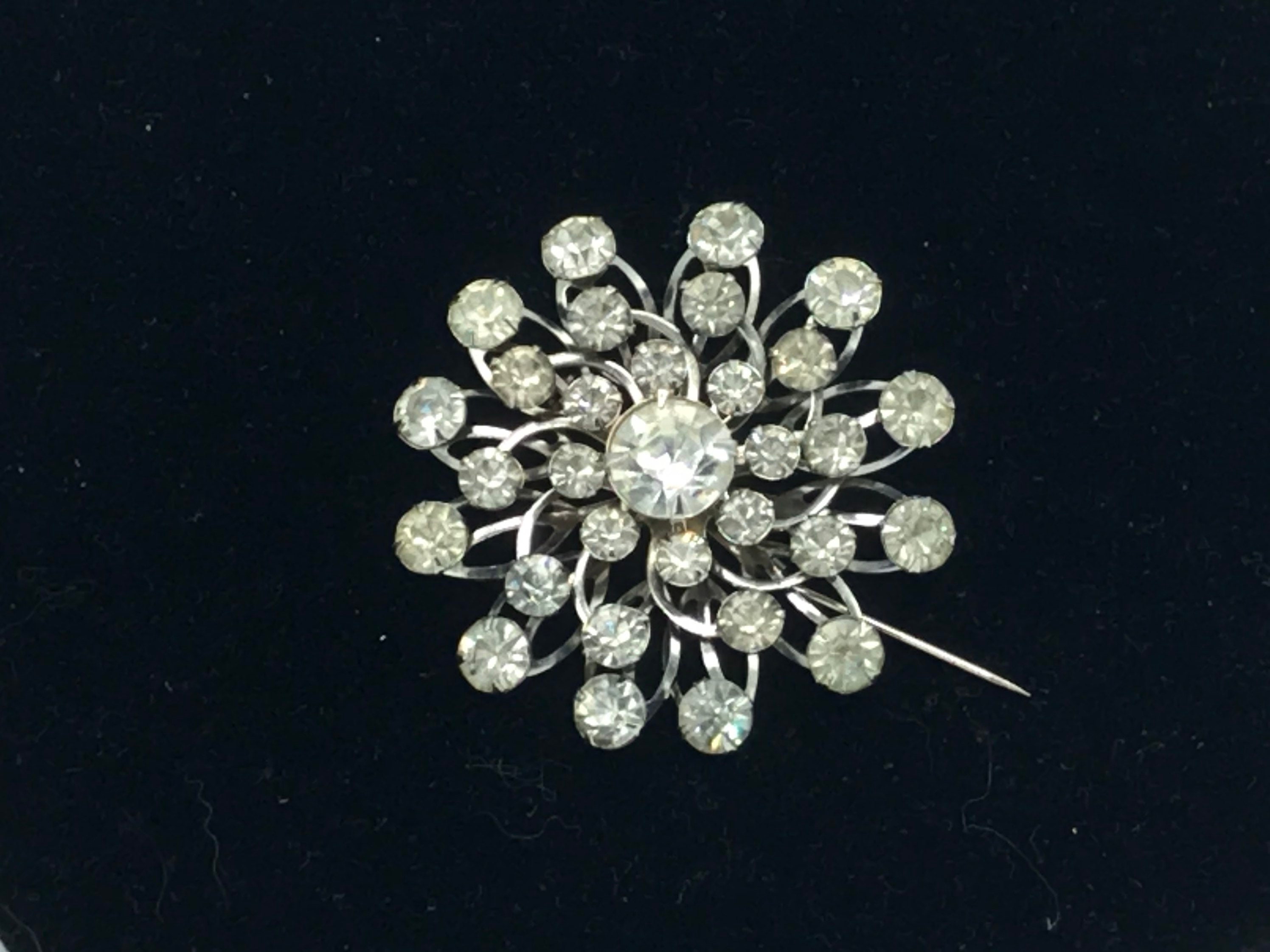 Vintage round rhinestone brooch | Etsy