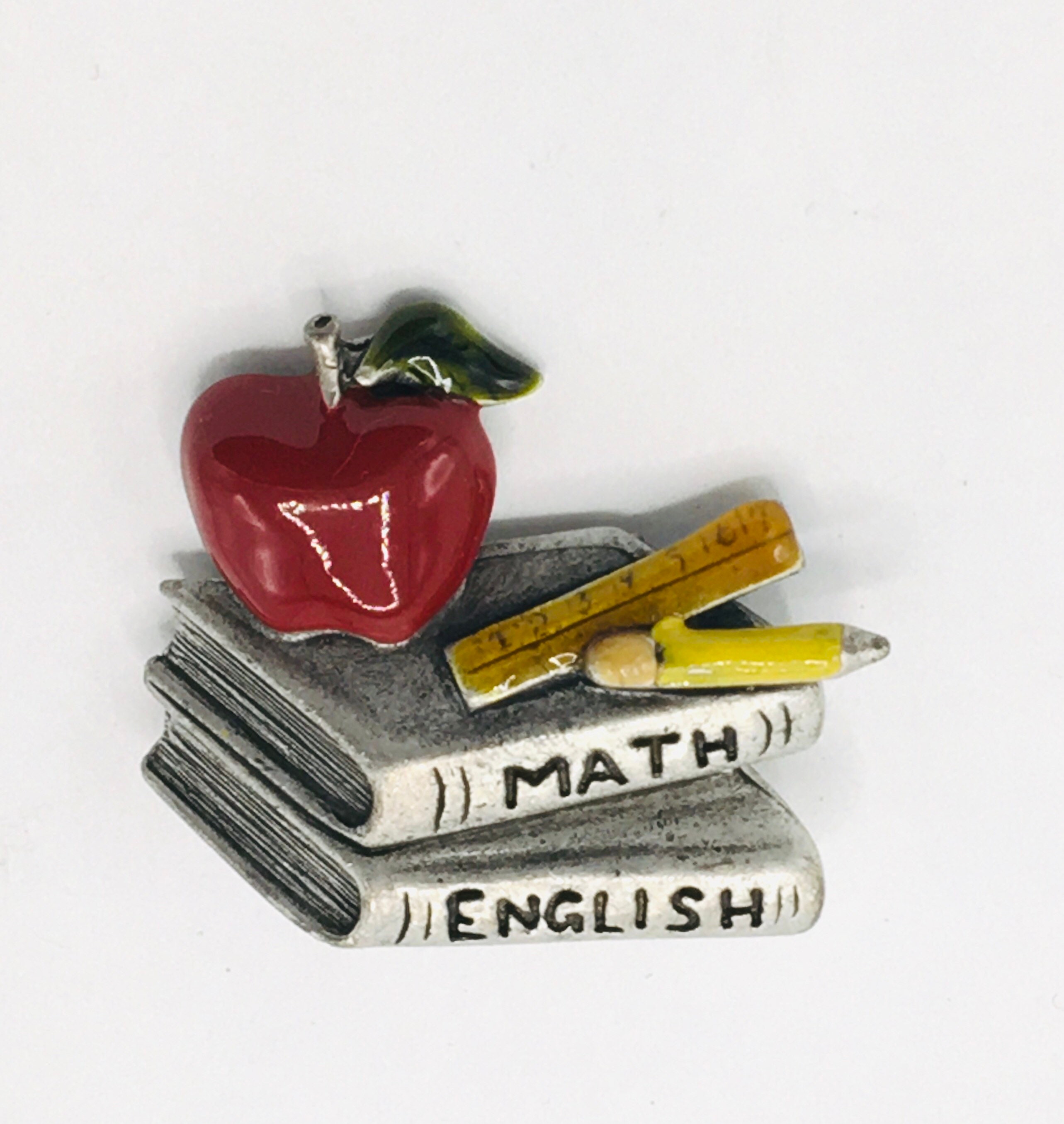 Vintage teacher brooch Apple enamel math English. | Etsy