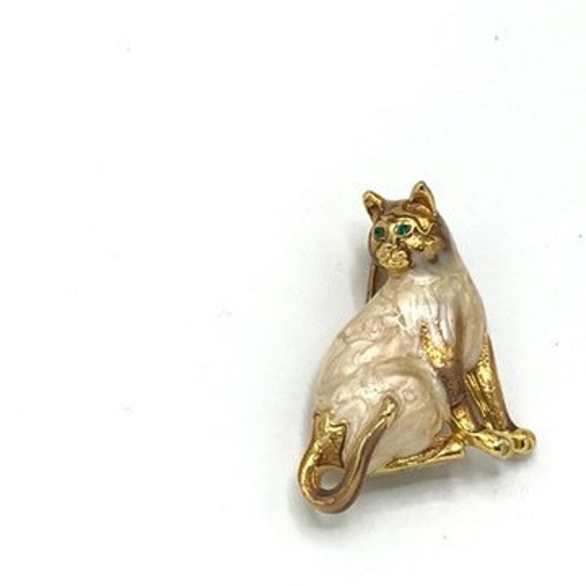 Enamel And Gold Tone Cat As Brooch With Green Eyes Etsy Ireland