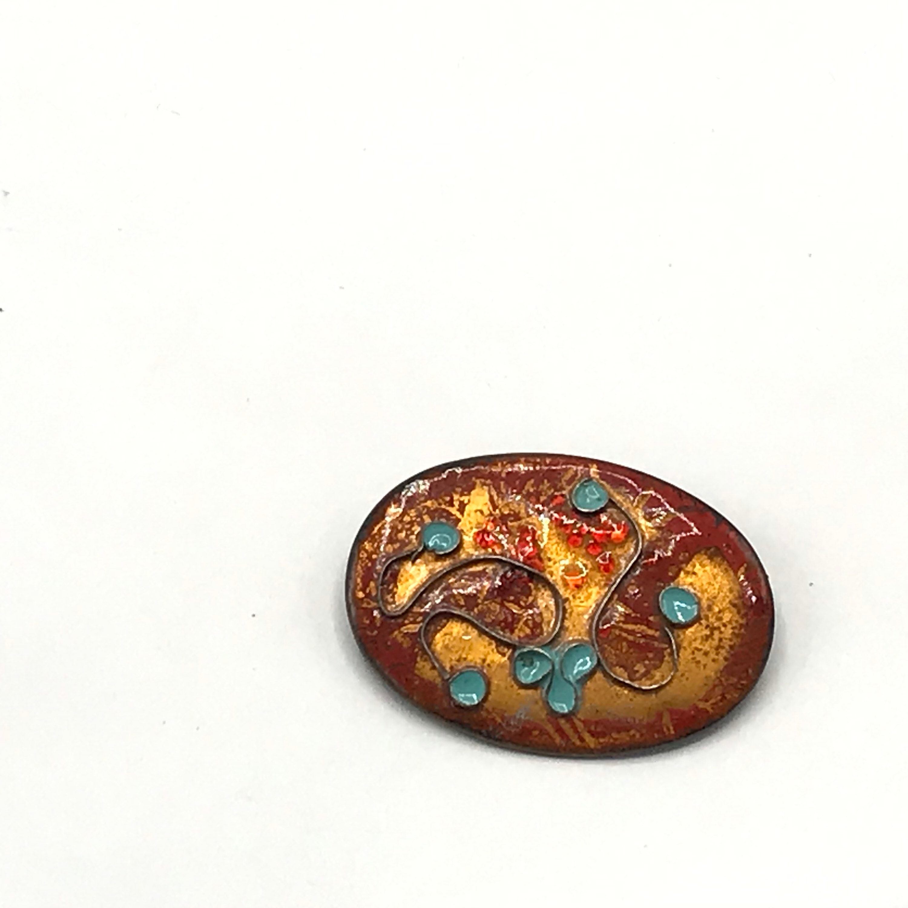 Vintage Copper Enamel Art Brooch, Multicolored. - Etsy