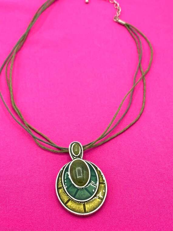 Lia Sophia Enamel Green Tone Necklace Oval Gem