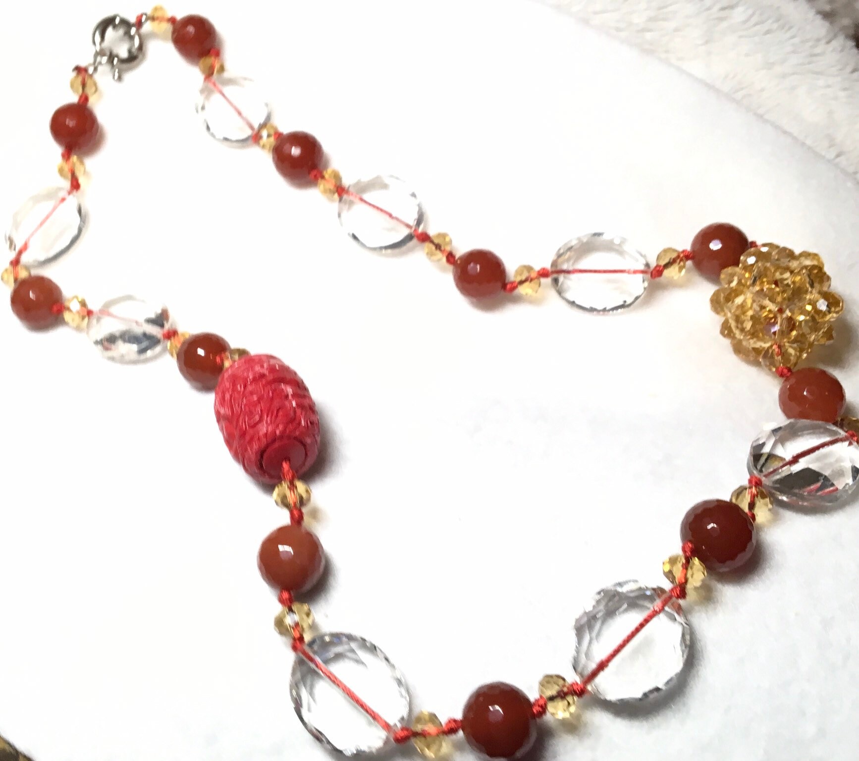 Vintage Chinese Bead With Cinnabar Red and Crystals Sun - Etsy