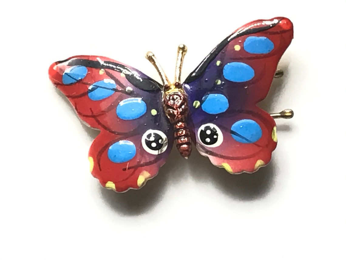Vintage Enamel Butterfly, Brooch, Multicolored - Etsy