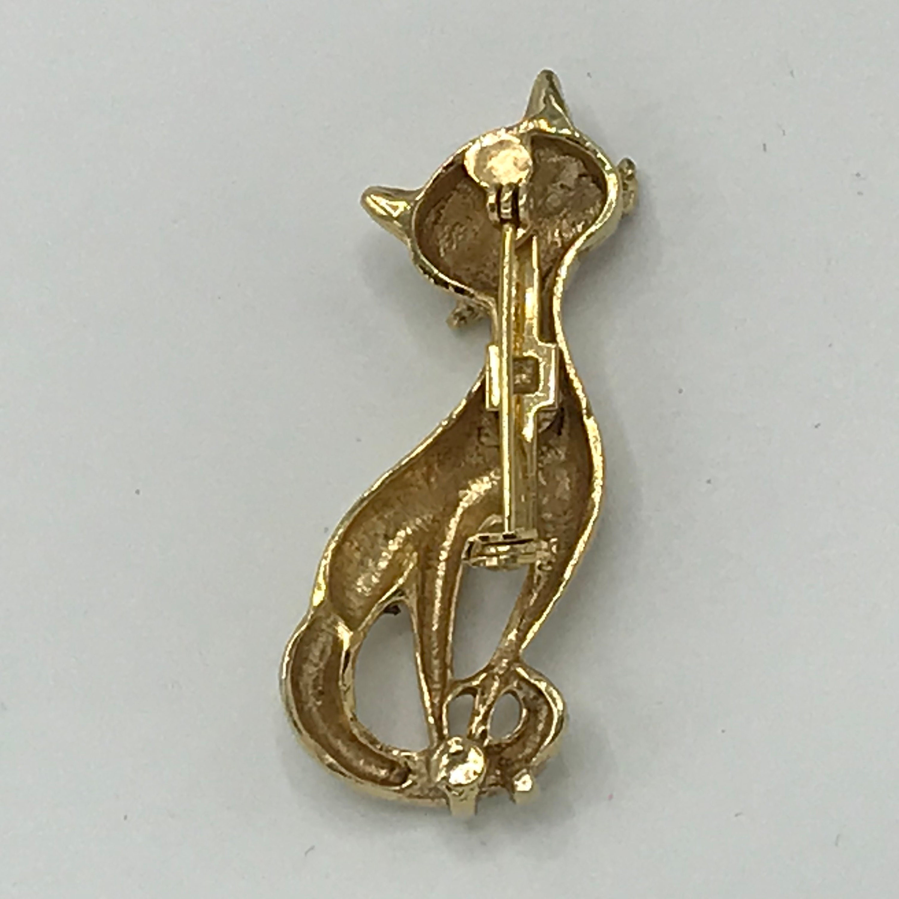 Vintage Gold Tone Cat Brooch With Rhinestone - Etsy