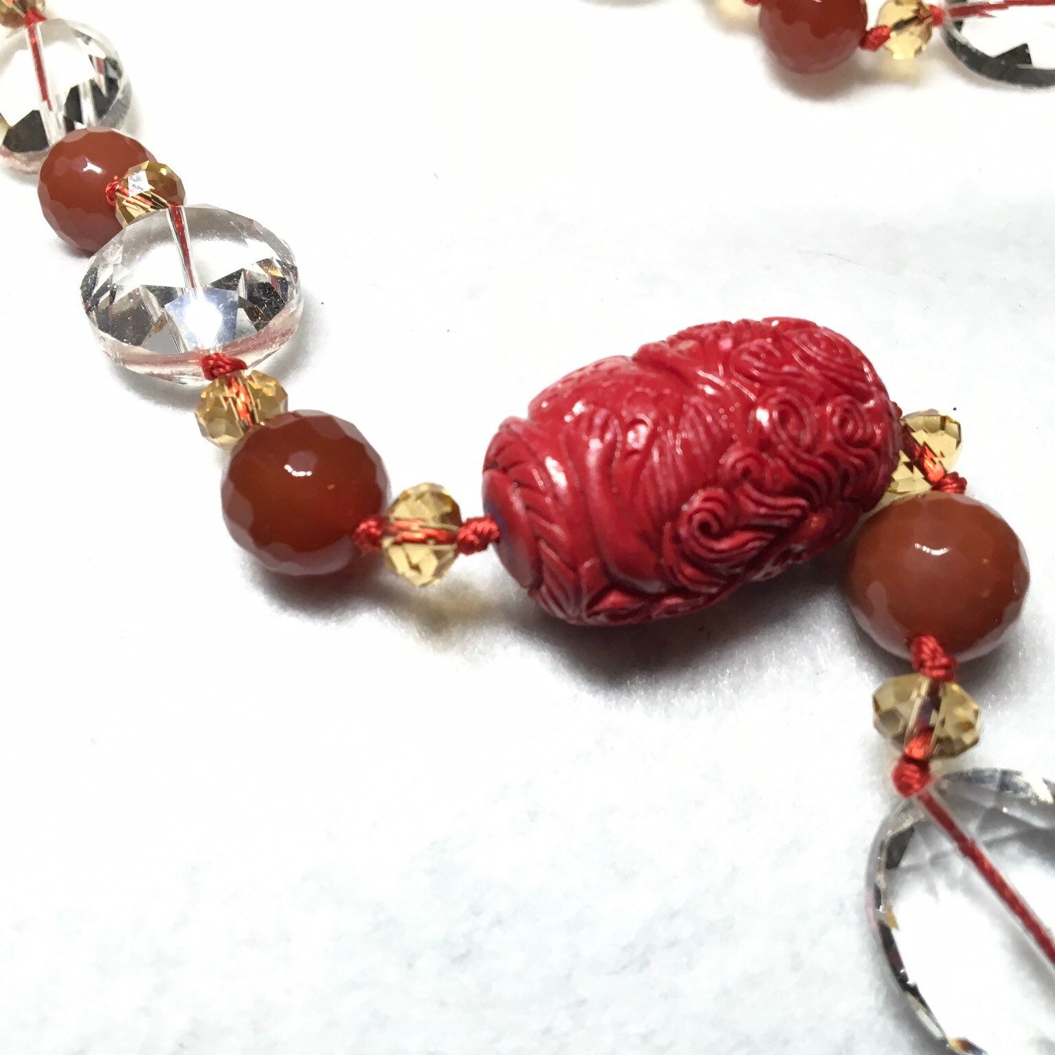 Vintage Chinese Bead With Cinnabar Red and Crystals Sun - Etsy