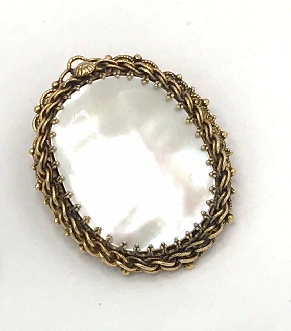 Vintage Oval Pendant Brooch Mother Pearl White and Gold Tone. Etsy