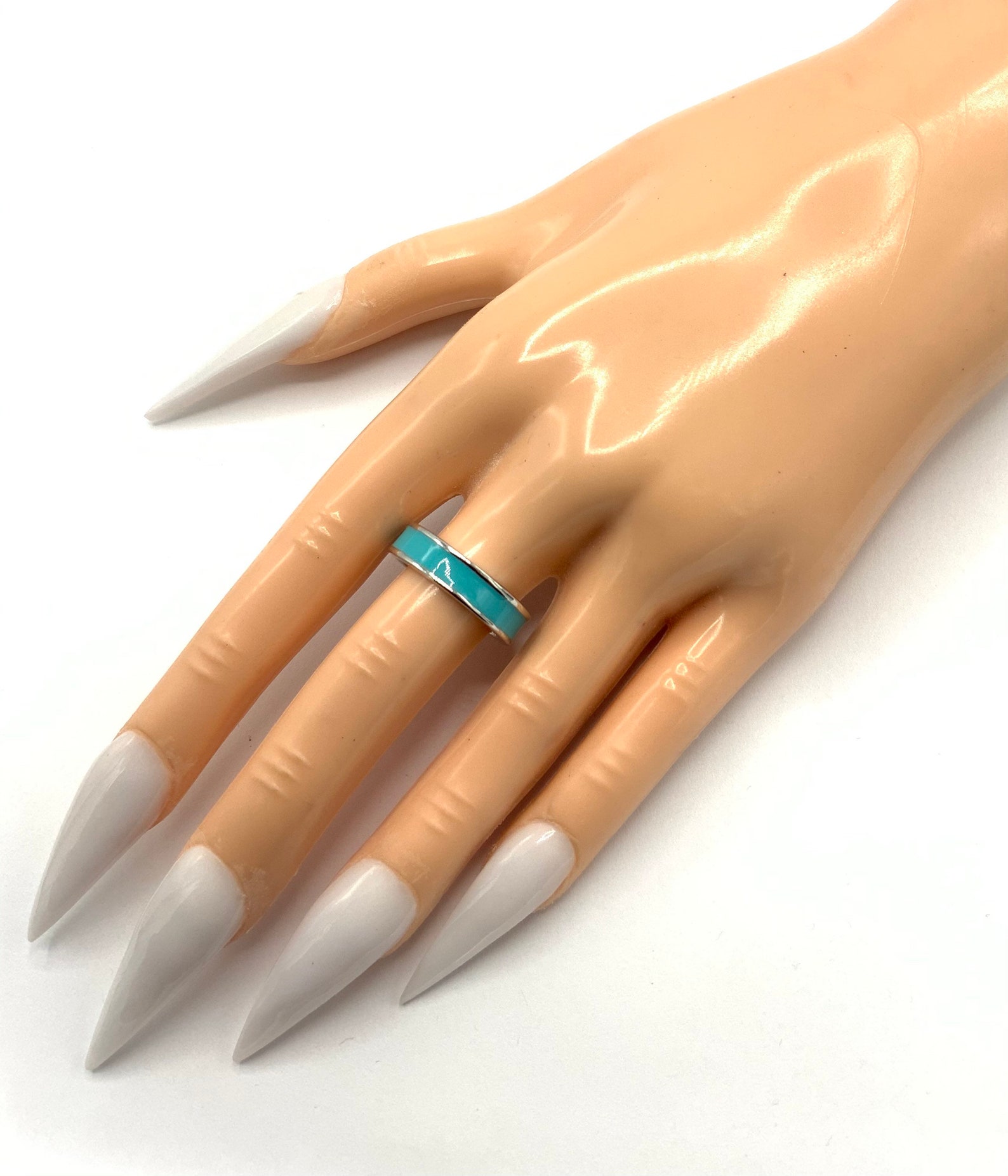 Gorgeous collectible silver and light blue enamel band ring by | Etsy