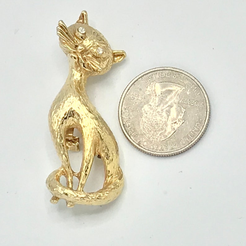 Vintage Gold Tone Cat Brooch With Rhinestone - Etsy