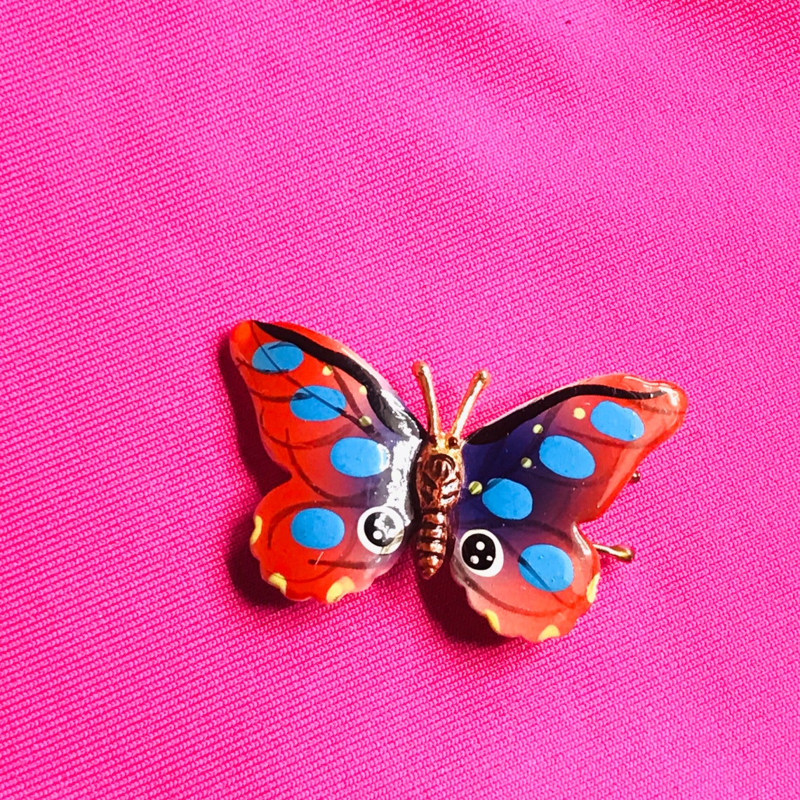 Vintage Enamel Butterfly, Brooch, Multicolored - Etsy