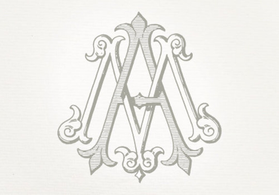 Vintage Wedding Monogram AM MA - Wedding Invitation, Digital Download ...