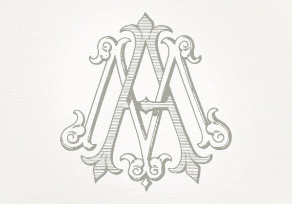 Vintage Wedding Monogram AM MA Wedding Invitation Digital - Etsy