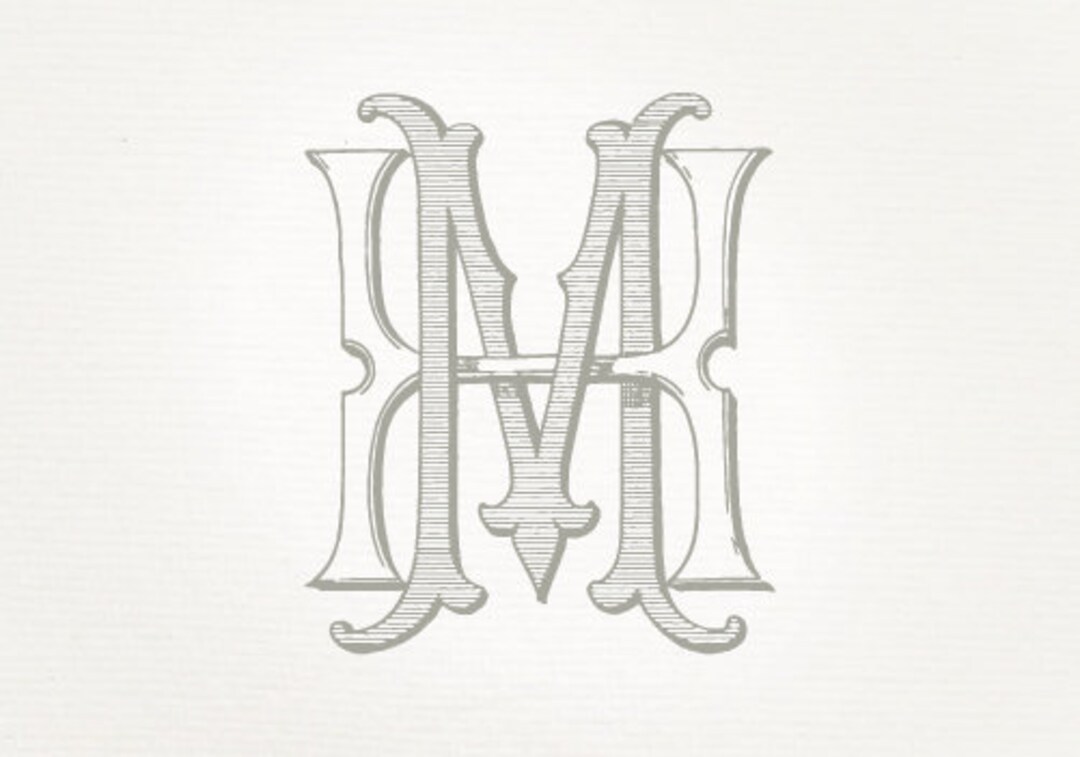 Vintage Wedding Monogram MH HM - Wedding Invitation, Digital Download ...