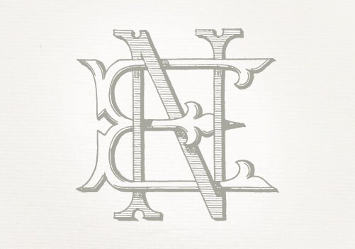 Vintage Wedding Monogram EN NE - Wedding Invitation, Digital Download ...