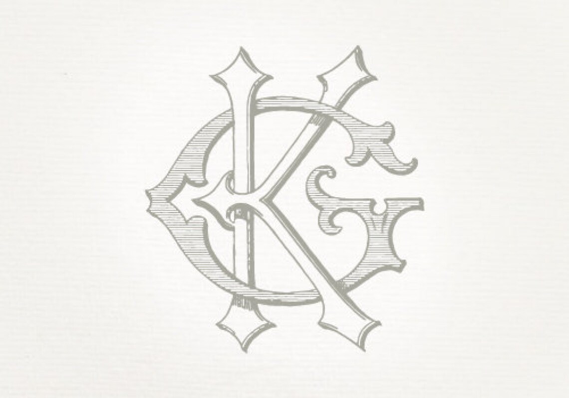 Vintage Wedding Monogram GK KG - Wedding Invitation, Digital Download ...