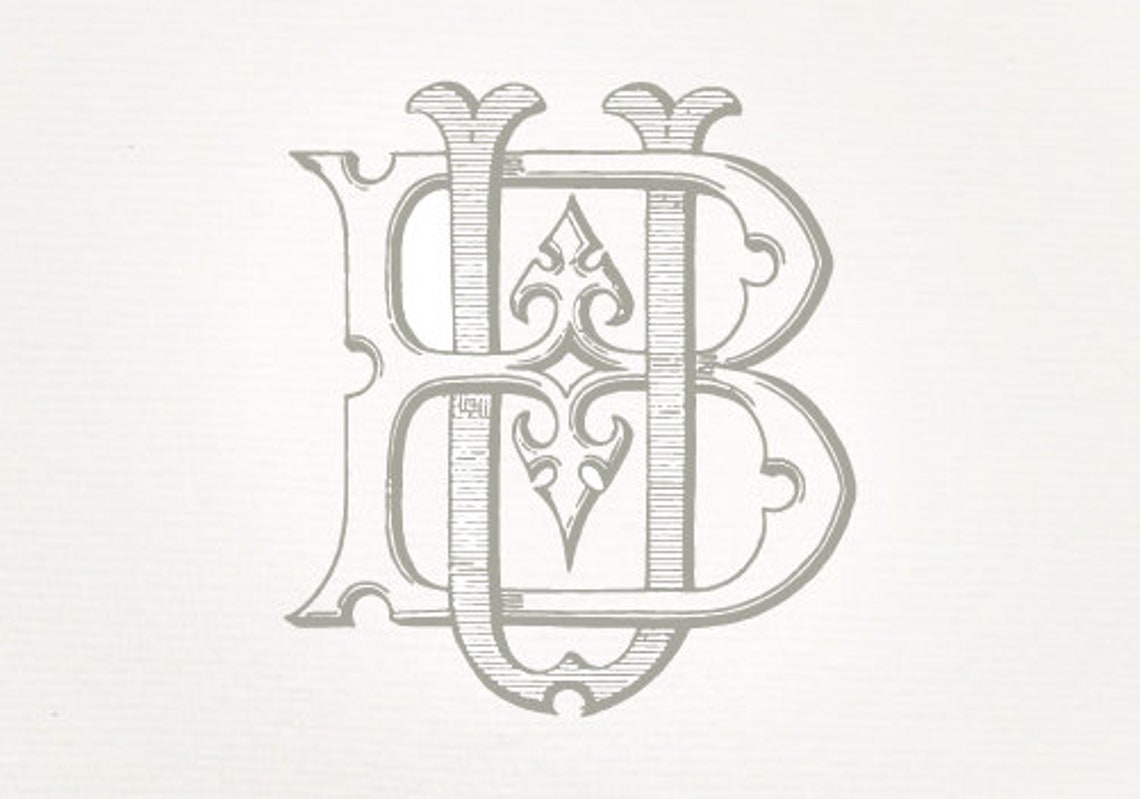 Vintage Wedding Monogram BU UB Wedding Invitation Digital | Etsy