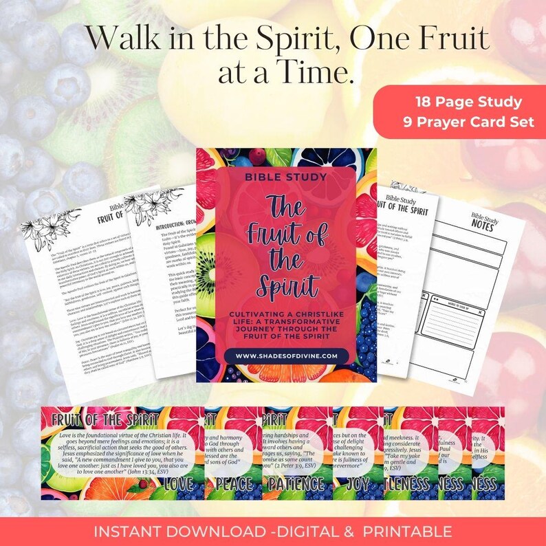 Fruit of the Spirit Bible Study & Prayer Card Set – 18 Page Digital ...