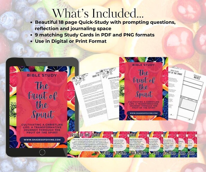 Fruit of the Spirit Bible Study & Prayer Card Set – 18 Page Digital ...