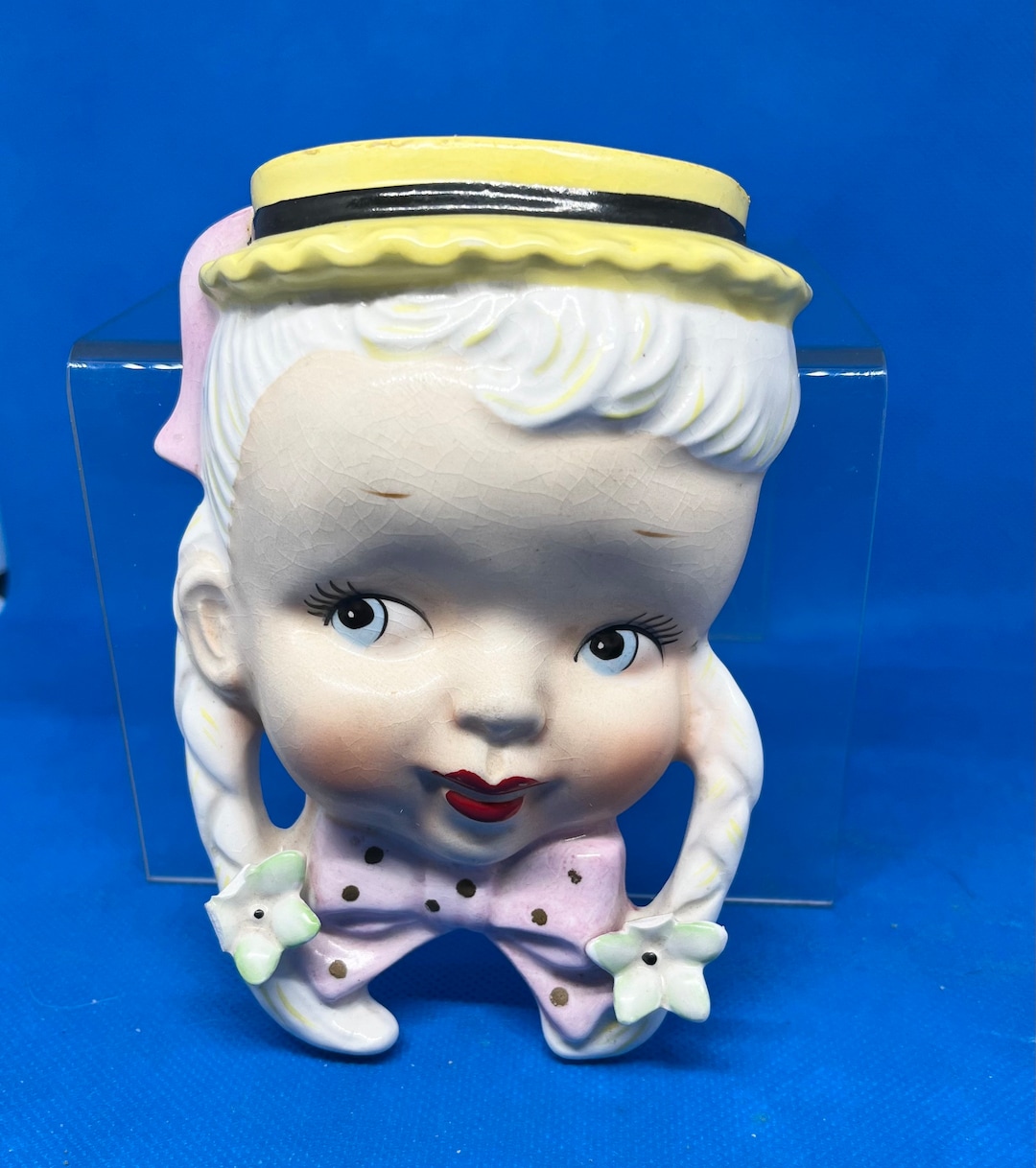 Lefton Japan Wall Pocket Girl Head Planter - Etsy