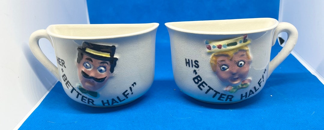 Vintage Lefton ESD His & Her Better Half Split Half Mugs - Etsy