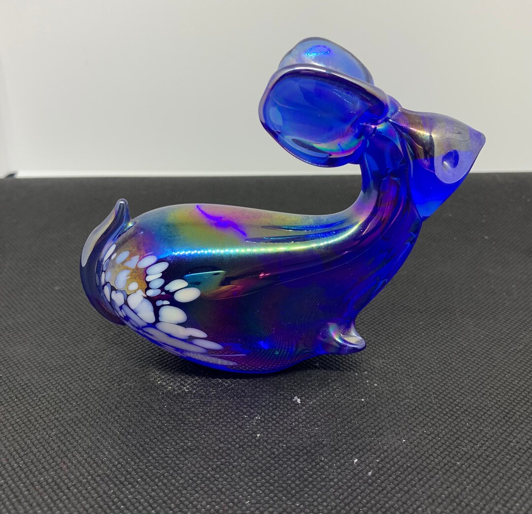 Balos Cobalt Art Glass Iridescent Deer Figurine - Etsy