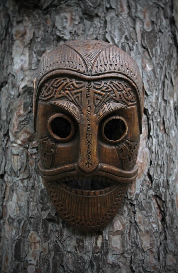 Viking Celtic Mask/Carved wooden mask | Etsy