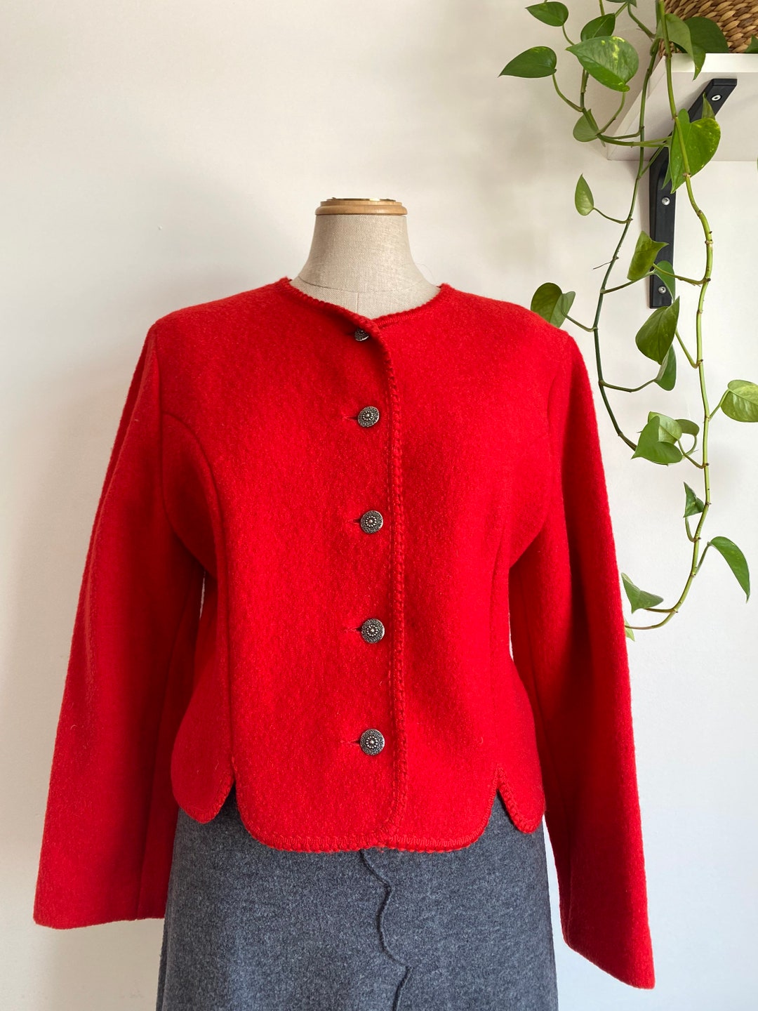 Vintage Red Wool Cardigan, Victorian Style, Puffed Sleeves - Etsy