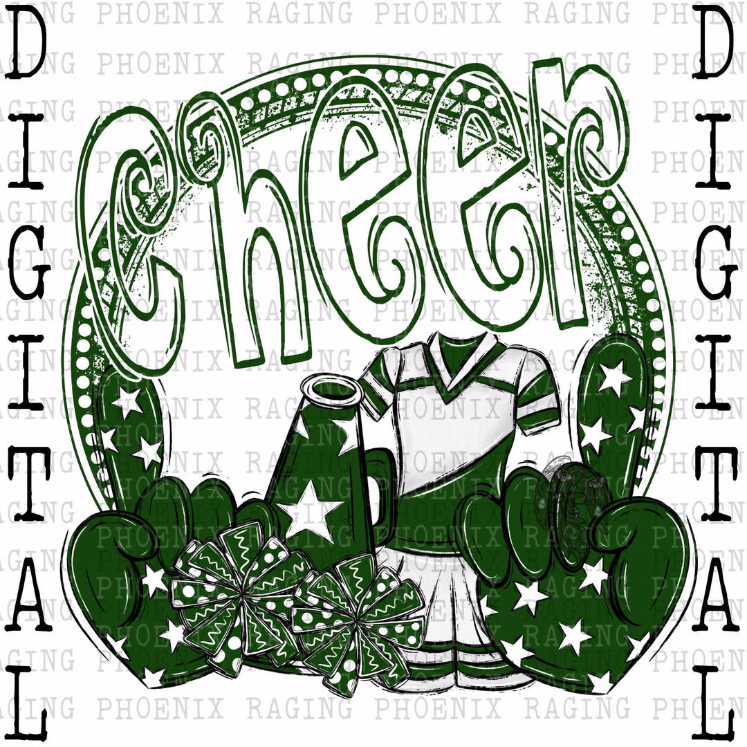 Cheer DARK Green-circle Cheer-digital Download-png - Etsy