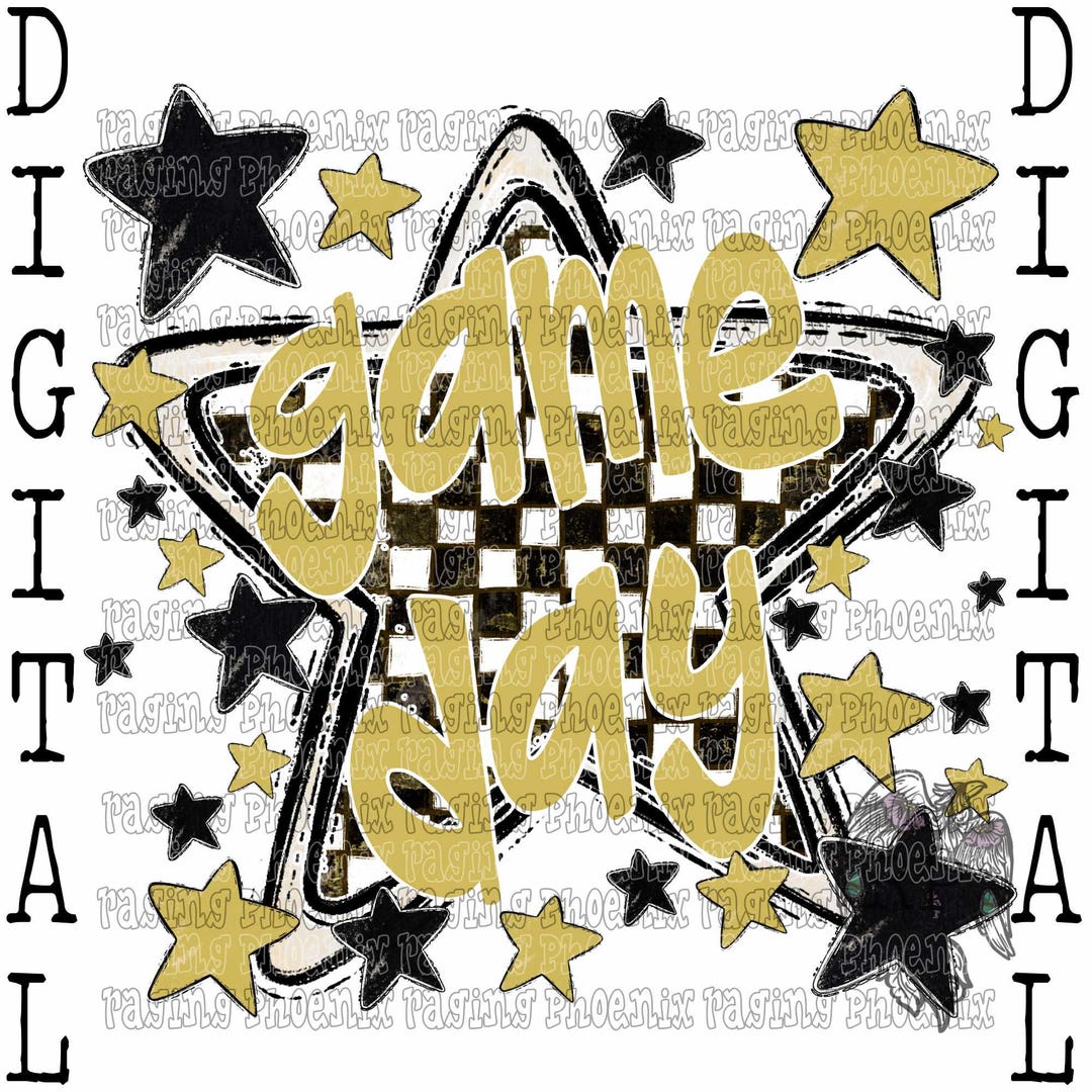 Game Day-black/gold-star Check-digital Download-png - Etsy