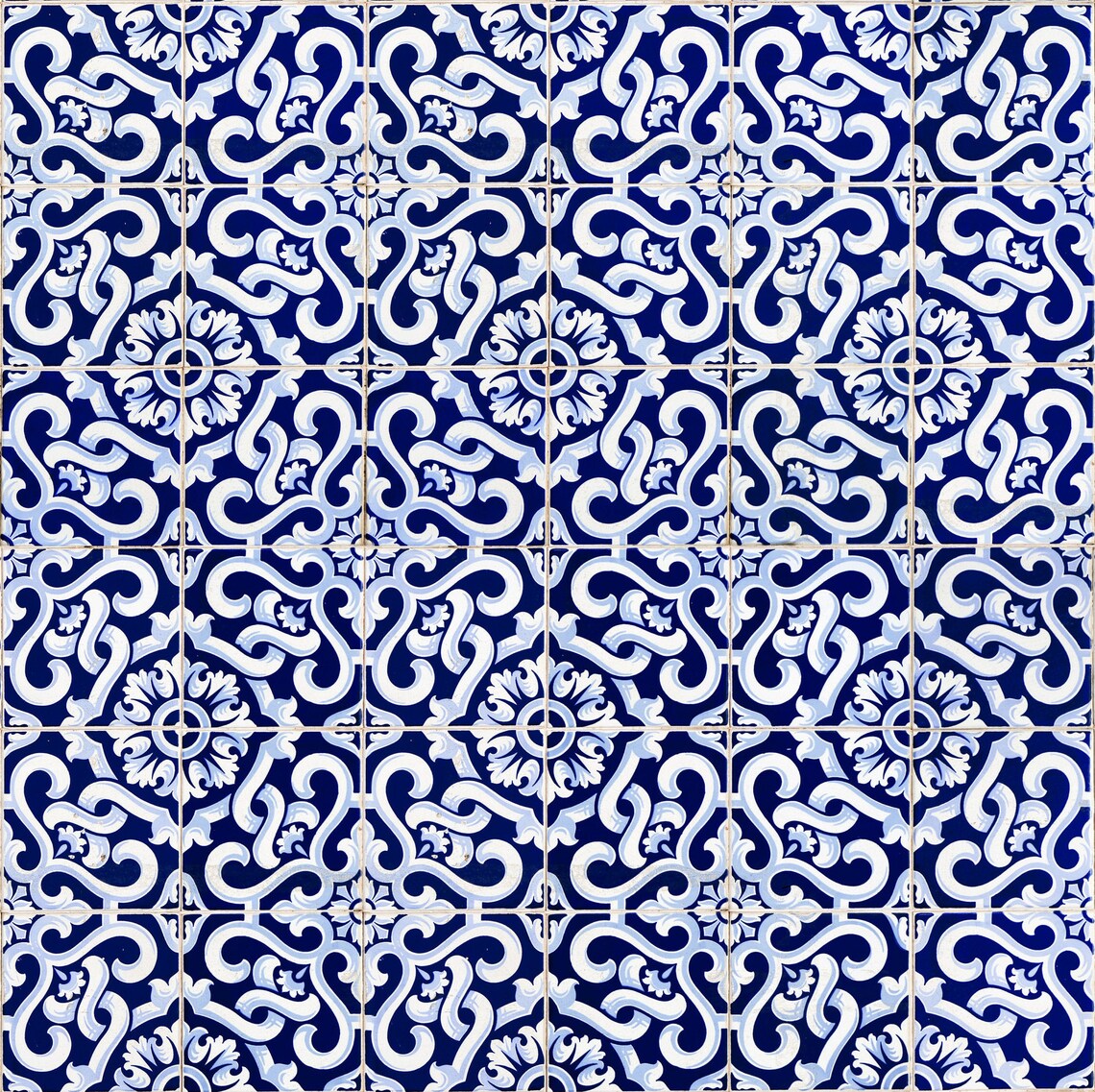 Portuguese Tiles Digital Paper, Tiles Patterns, Blue Portuguese Tiles ...