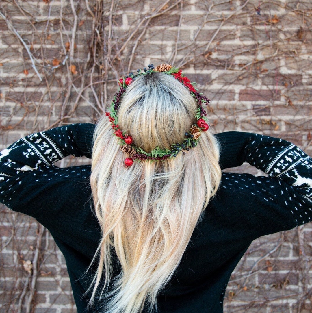 Christmas Wreath Crown, Artificial Flower Crown, Christmas Berry Head ...