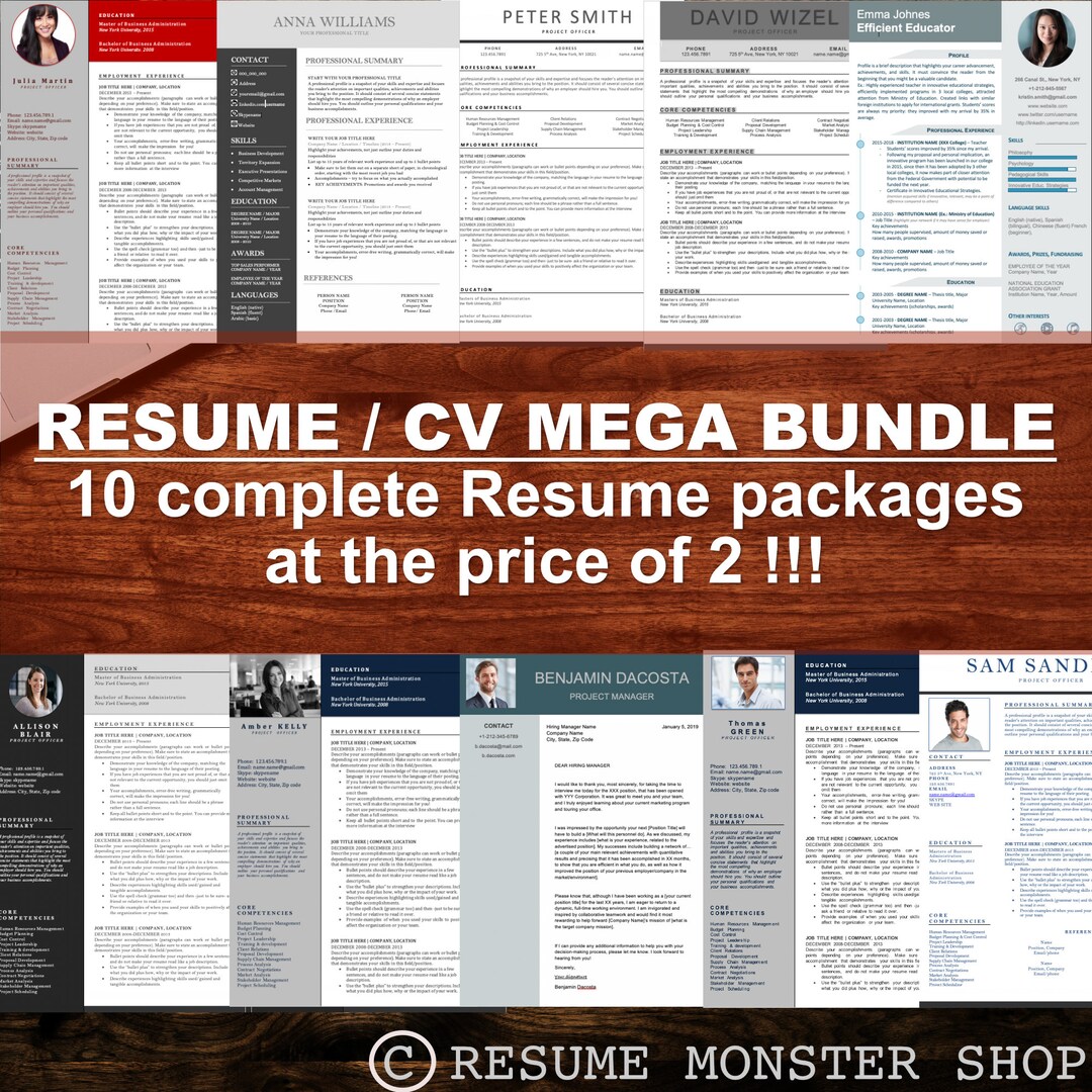 Set of 10 Resume Templates for the Price of 2! CV Templates, Cover ...