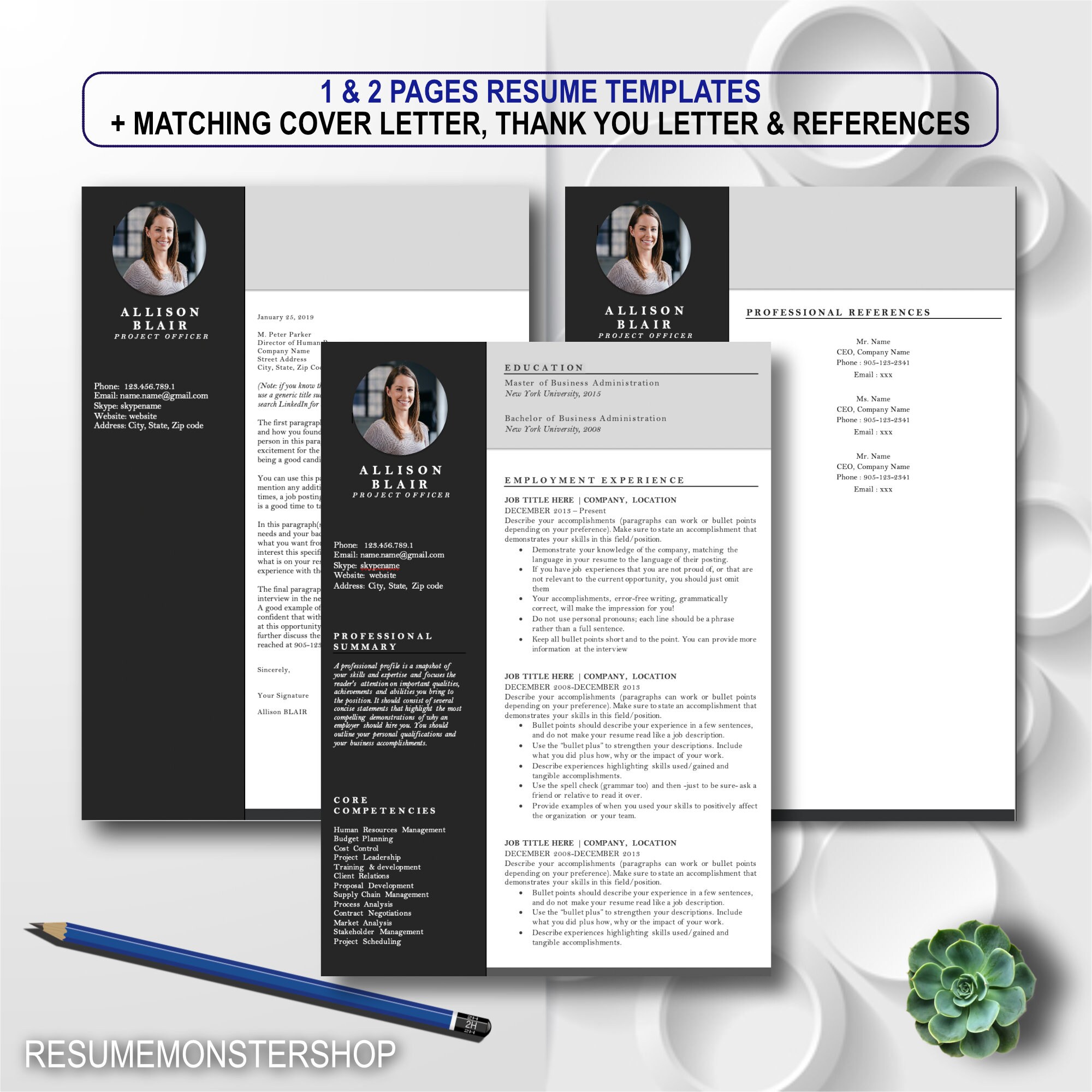 Set of 5 Bestseller Resume Templates CV Templates, Cover Letter, Thank ...