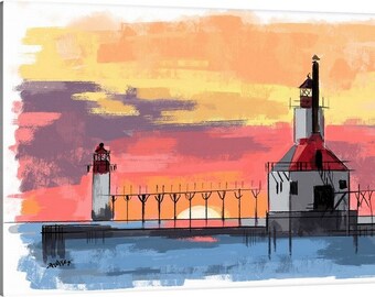ORIGINAL PAINTING saugatuck Douglas art painting St Joes Lighthouse ...