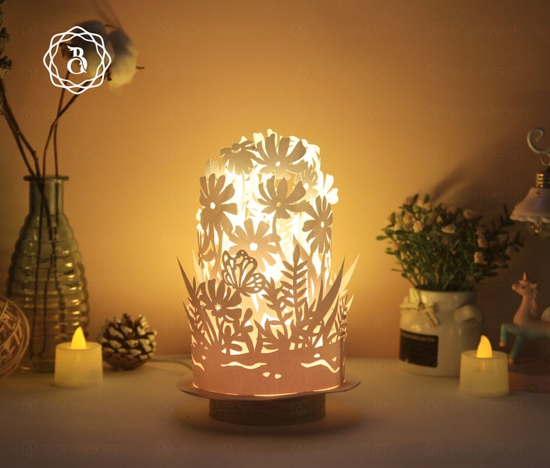 Cosmos Flower Paper Lantern SVG Template: DIY Paper Cut Lamp (digital ...
