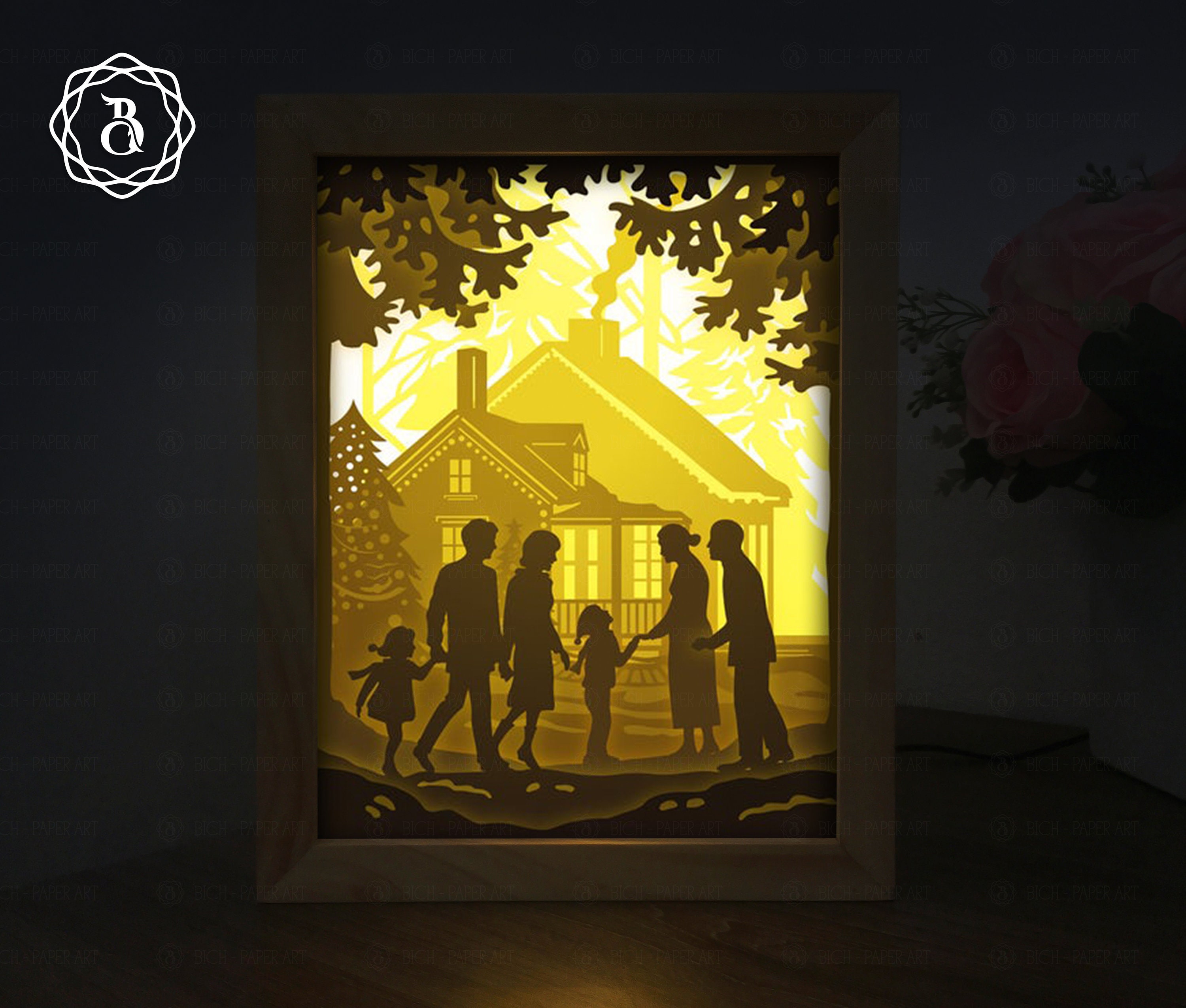 Family Light Box Template Christmas 3D Shadow Box Art Paper - Etsy