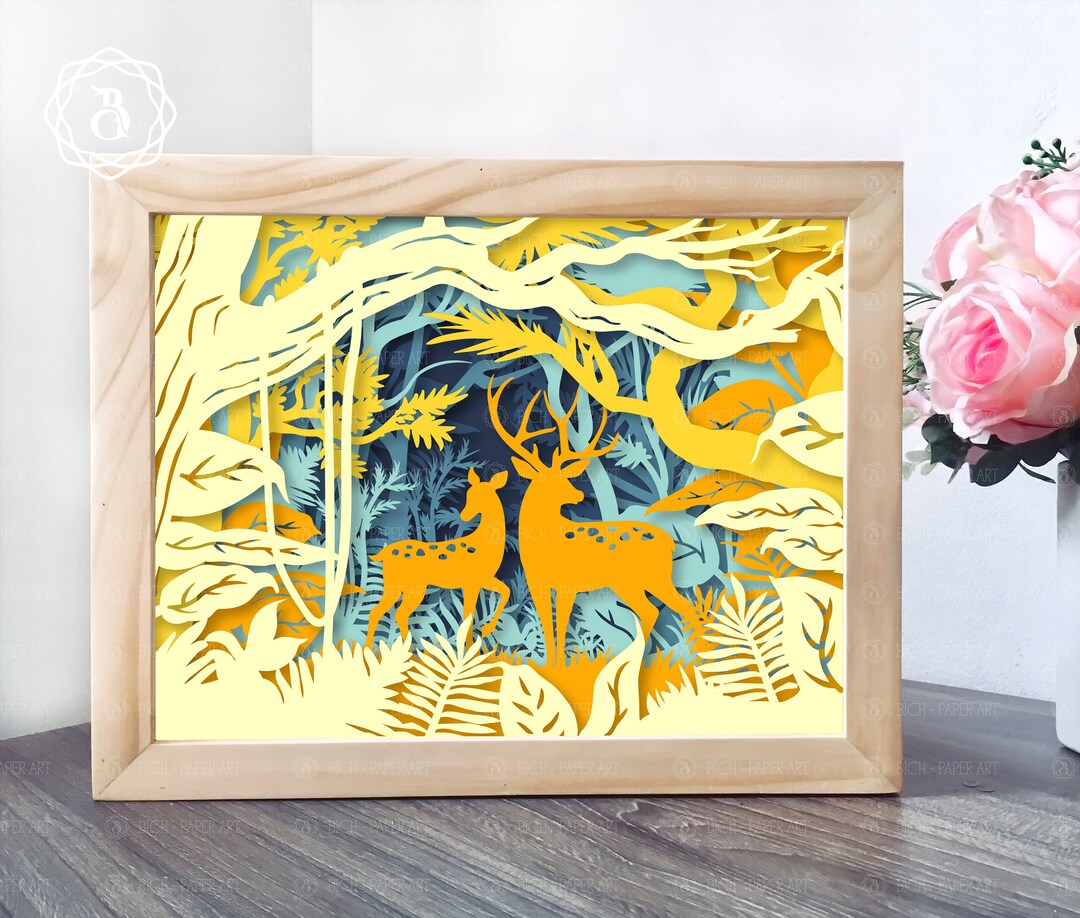 Deer in the Forest Shadow Box SVG Files, Paper Cutting Template, 3D ...