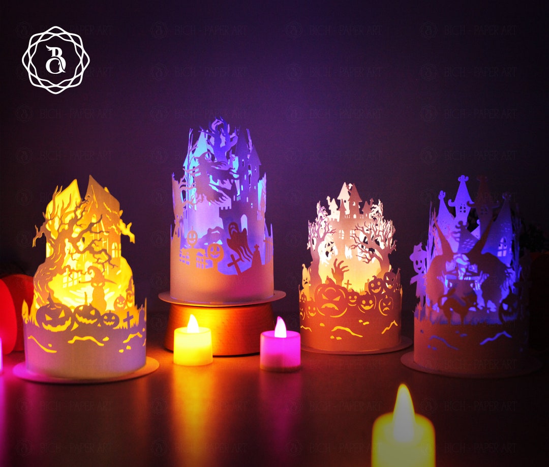 Combo 4 Items Halloween Paper Cut Lamps - Paper Cutting Templates - DIY ...