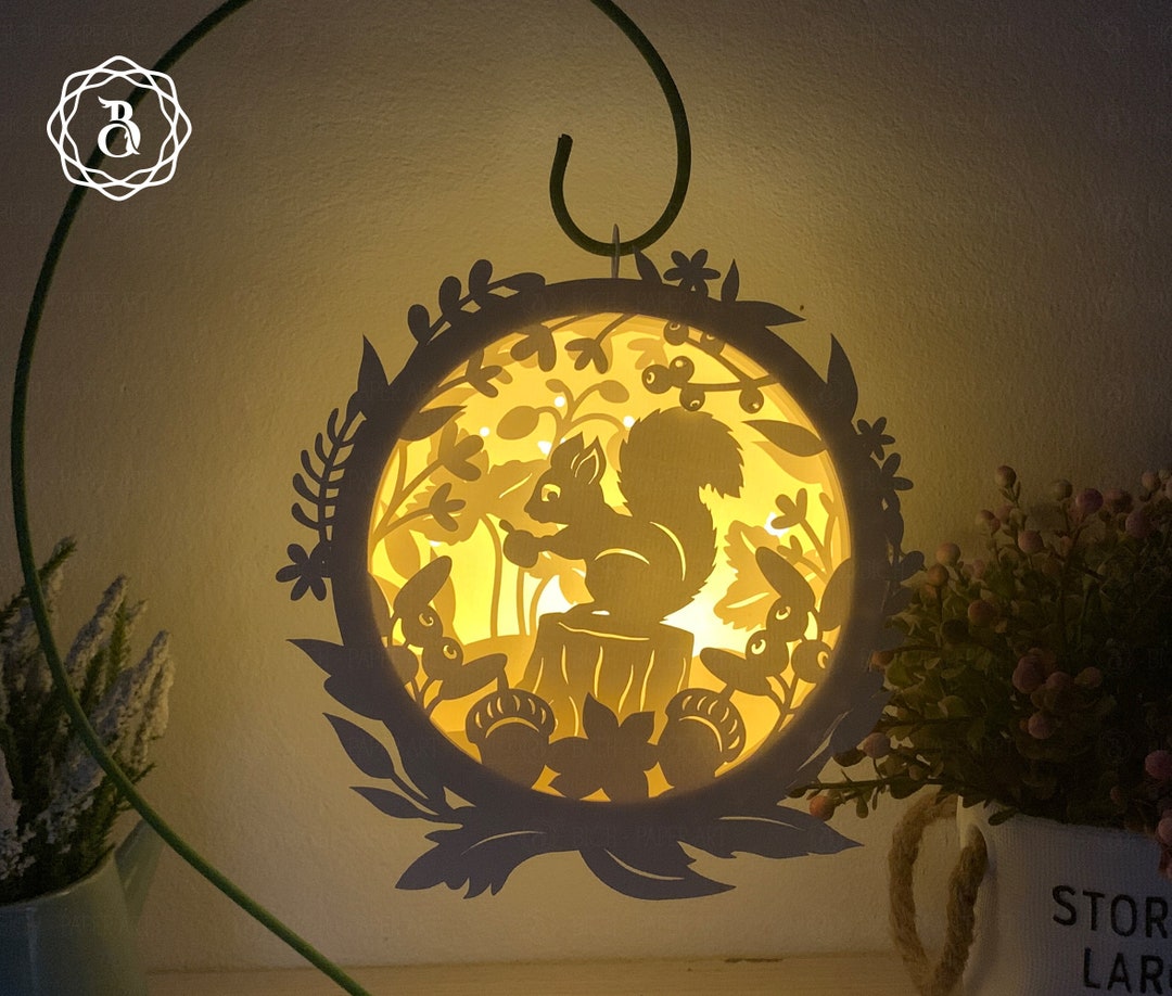 Squirrel Hanger Lanterns Shadow Box SVG Files - Animal Shadow Box SVG ...