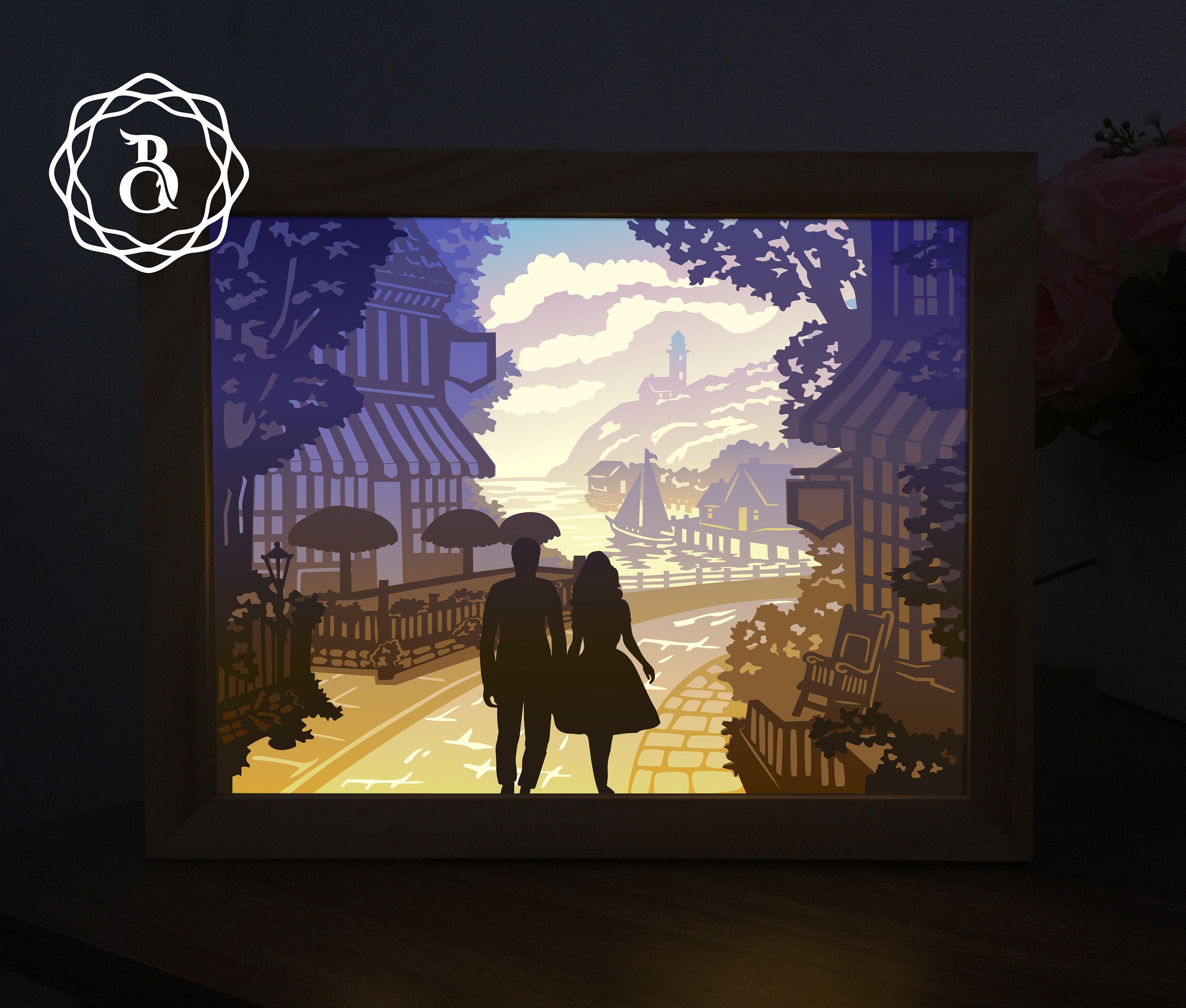 Couple in Love Shadow Box Template: Paper Cutting, Light Box SVG ...